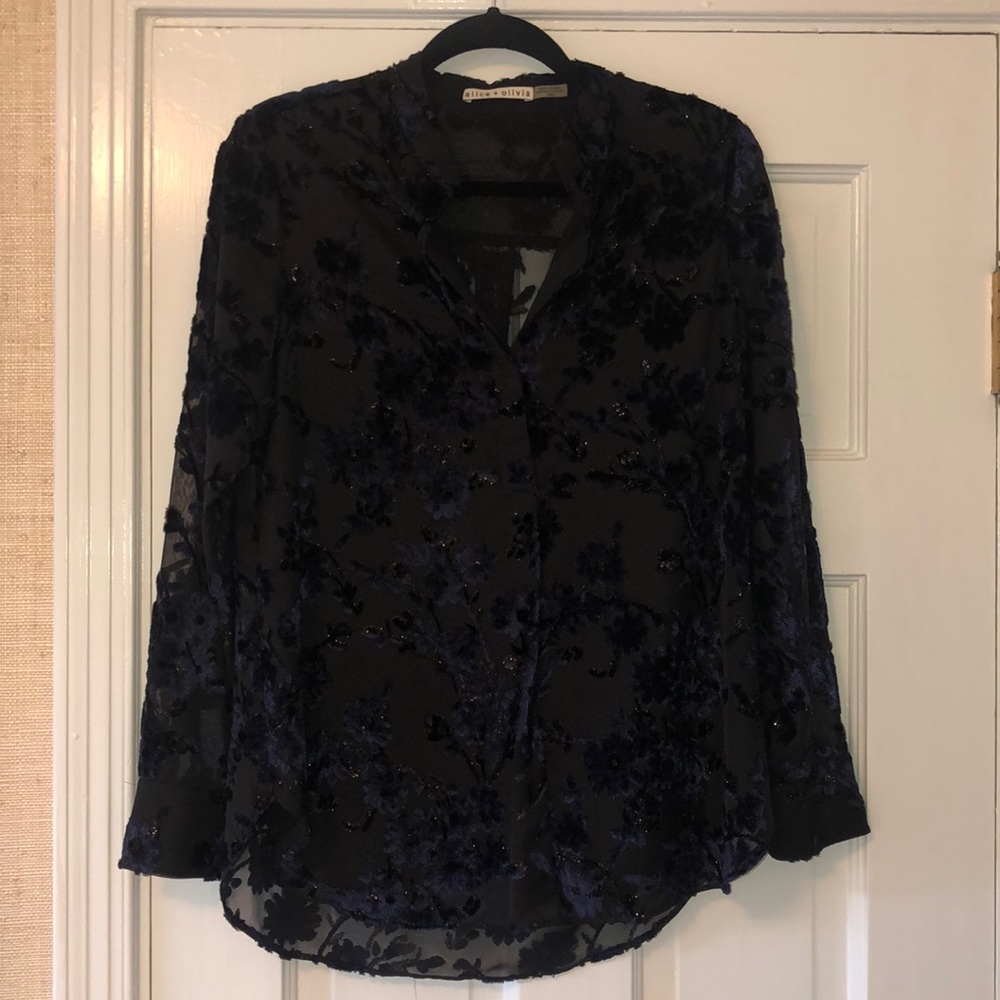 Alice + Olivia Belle Velvet Burnout Blouse. Midnight … - Gem